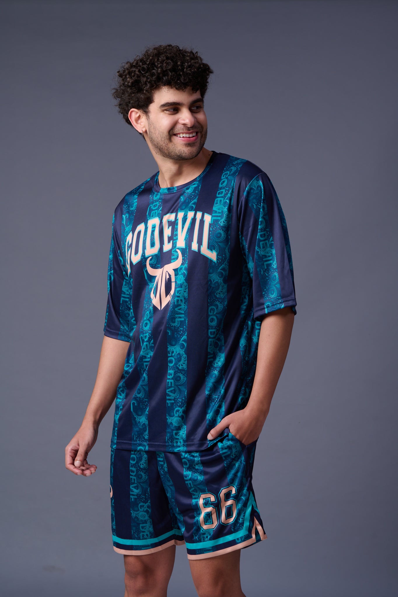 Go Devil Printed Dark and Light Blue Co-ord Set for Men by Go Devil