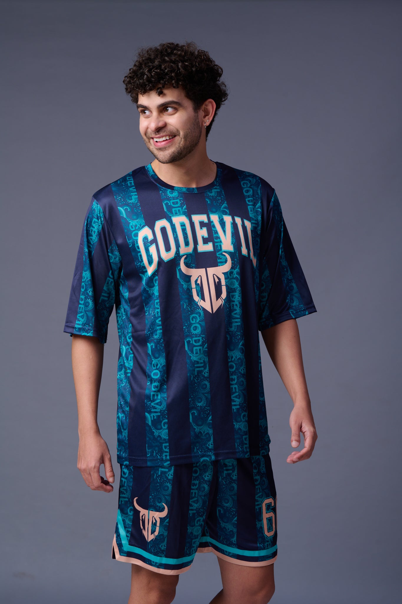 Go Devil Printed Dark and Light Blue Co-ord Set for Men by Go Devil
