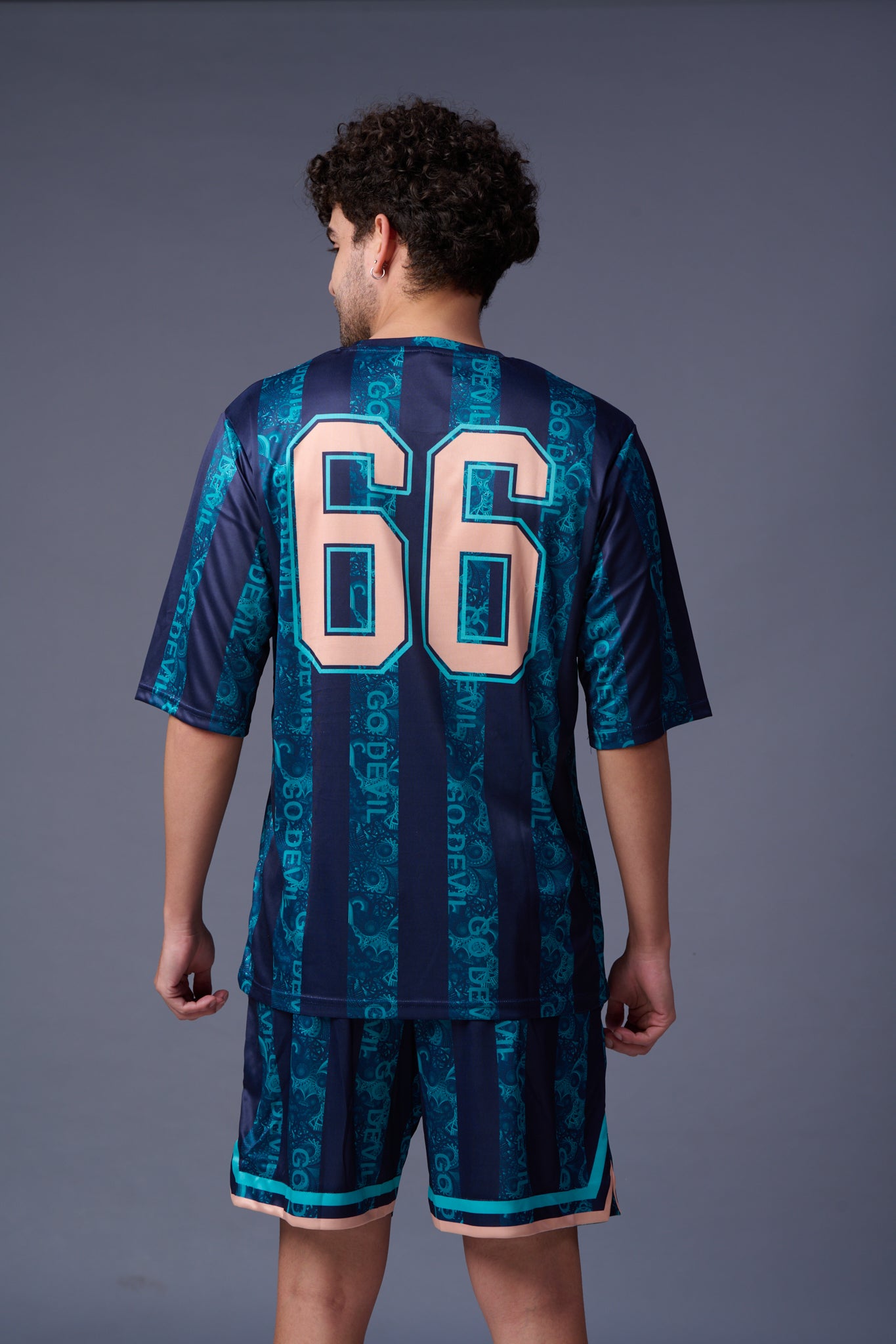 Go Devil Printed Dark and Light Blue Co-ord Set for Men by Go Devil