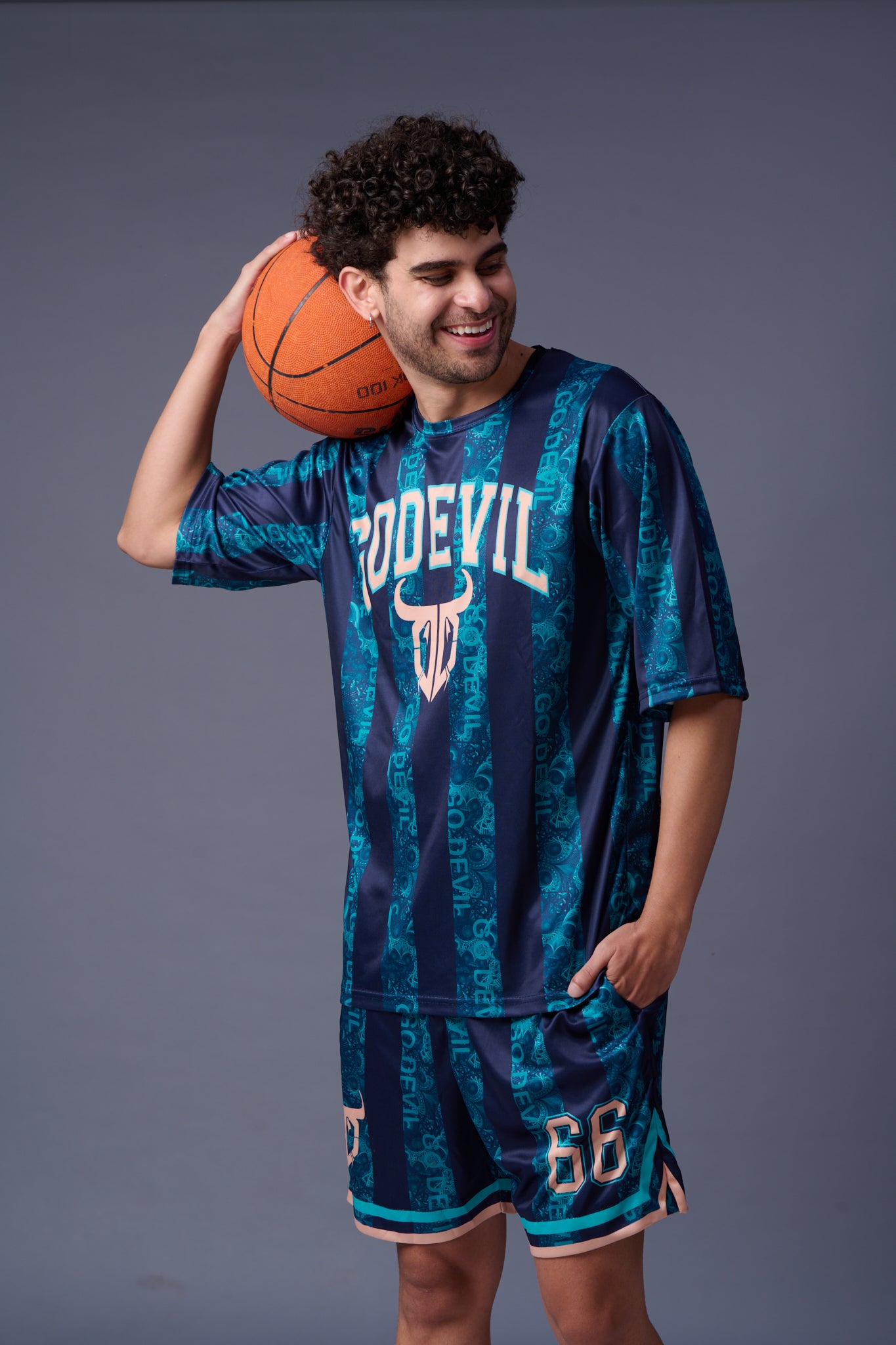 Go Devil Printed Dark and Light Blue Co-ord Set for Men by Go Devil