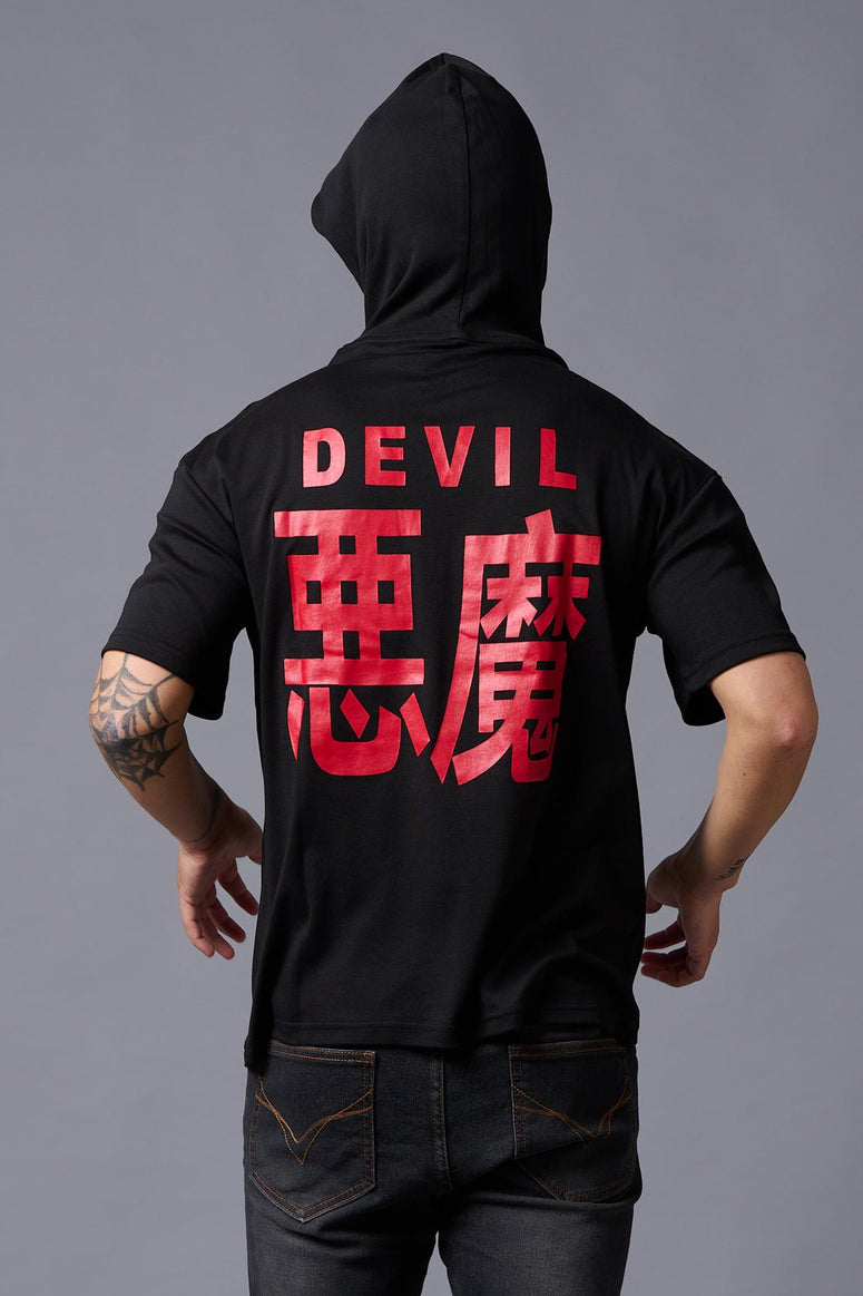 Chinese DEVIL (Gold Foil Print) Black Oversized T-Shirt for Men - Go Devil